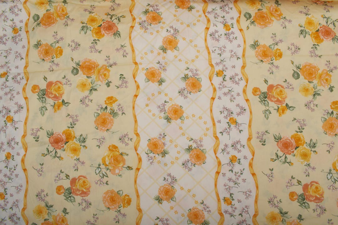 Retro Yellow Rose Floral Sateen Cotton Fabric, 2000s Bedding Material ...