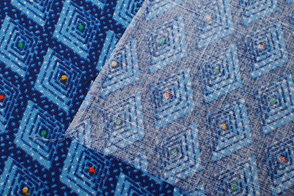 1980s Vintage Cotton Fabric, Geometry Blue White, for Home Decor - Etsy
