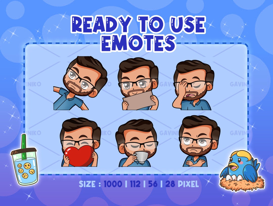 Chibi Emotes Pack Boy Dark Brown Hair Beard Glasses - Etsy Australia
