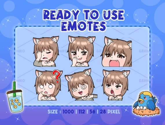 Chibi Emotes Pack Kemonomimi Girl Short Hair Light Brown - Etsy