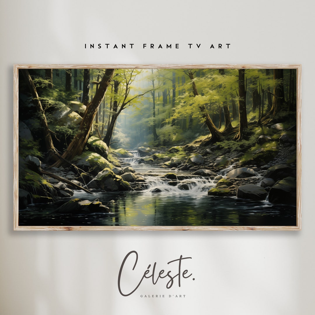 Spring Forest Stream Landscape Painting Frame TV Art, Spring River ...