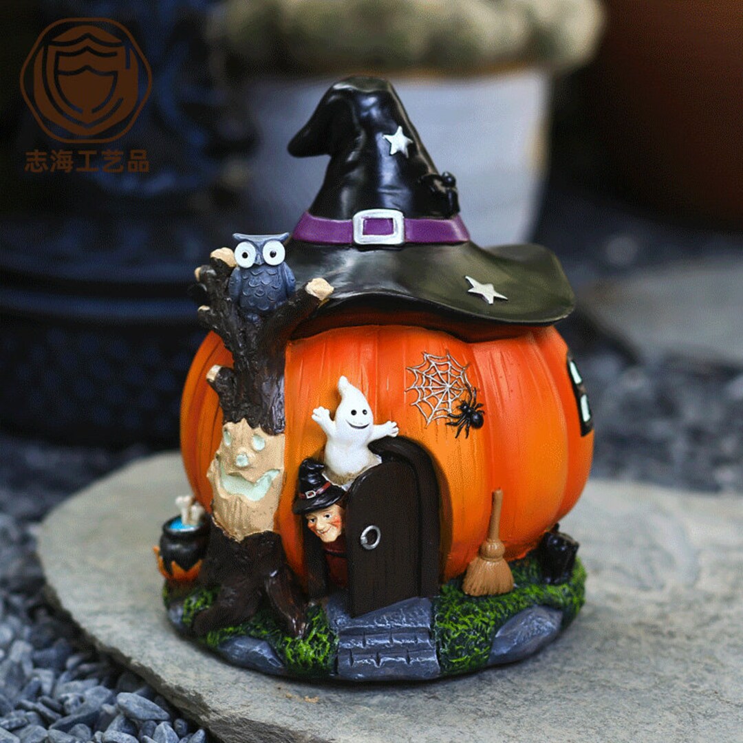 Handmade Glowing Resin Crafts Halloween Witch Pumpkin House Decorations ...