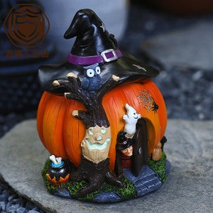 Handmade Glowing Resin Crafts Halloween Witch Pumpkin House Decorations ...