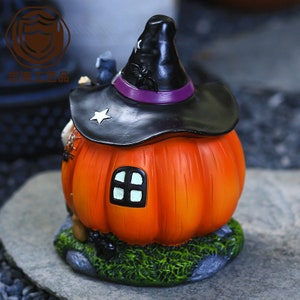 Handmade Glowing Resin Crafts Halloween Witch Pumpkin House Decorations ...