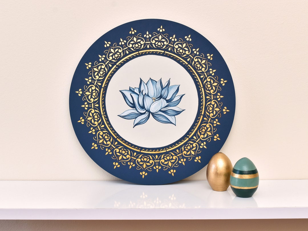 Mandala & Lotus Original Acrylic Painting, Hand Painted Modern Wall ...