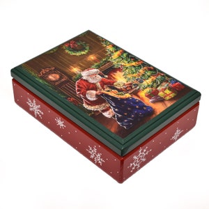 Santa Claus Box, Christmas Memory Box, Red Wooden Case With Lid, Gift ...