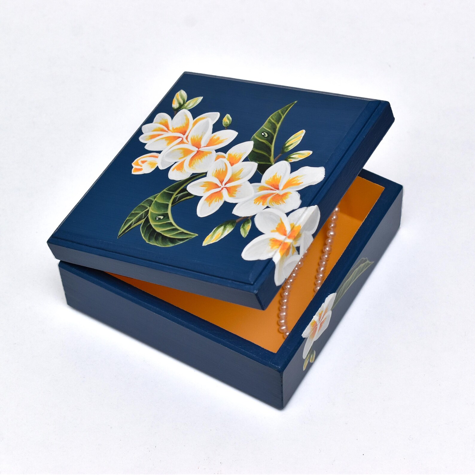 Handpainted Wooden Box Floral, Custom Name Plumeria Keepsake Box ...