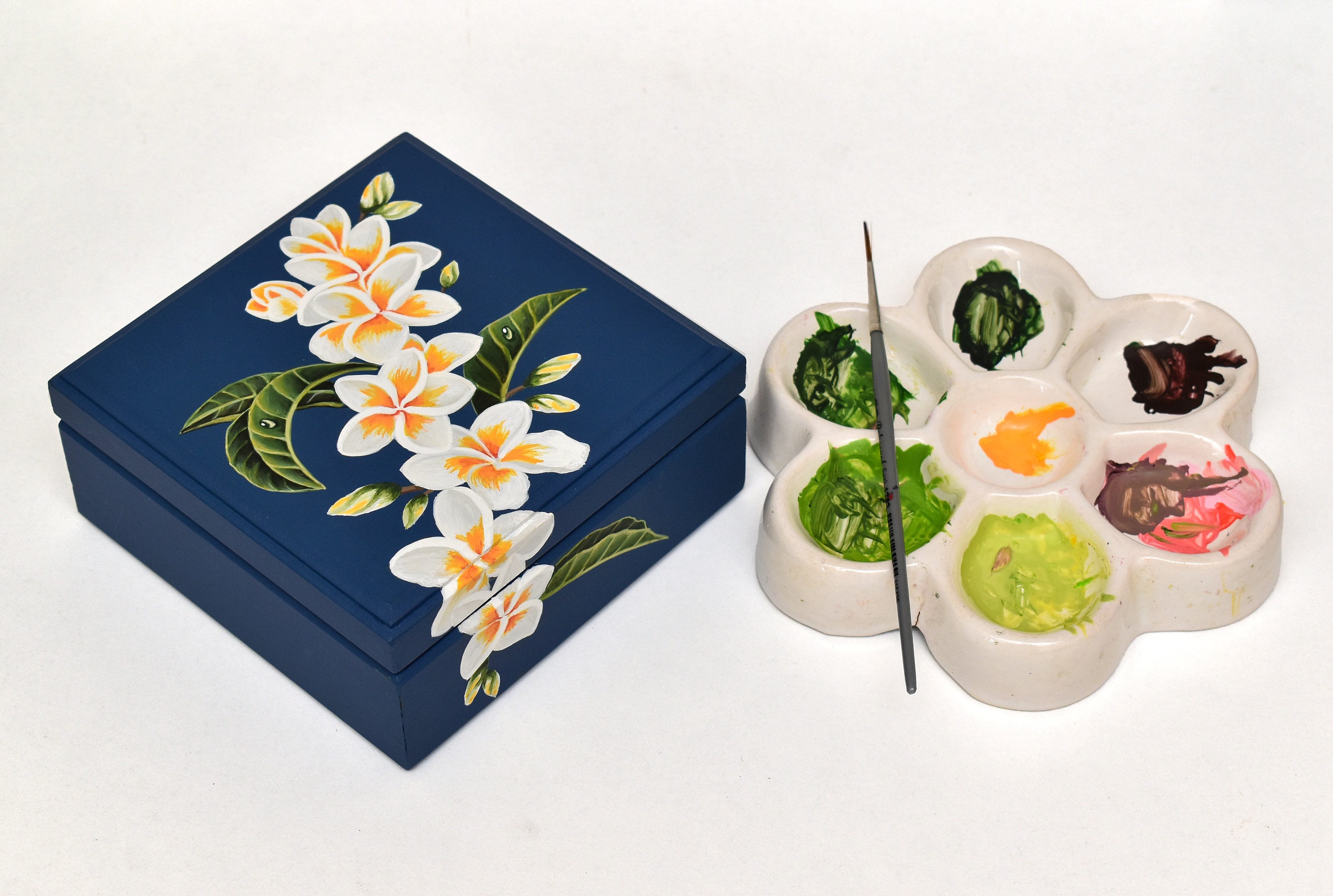 Handpainted Wooden Box Floral, Custom Name Plumeria Keepsake Box ...