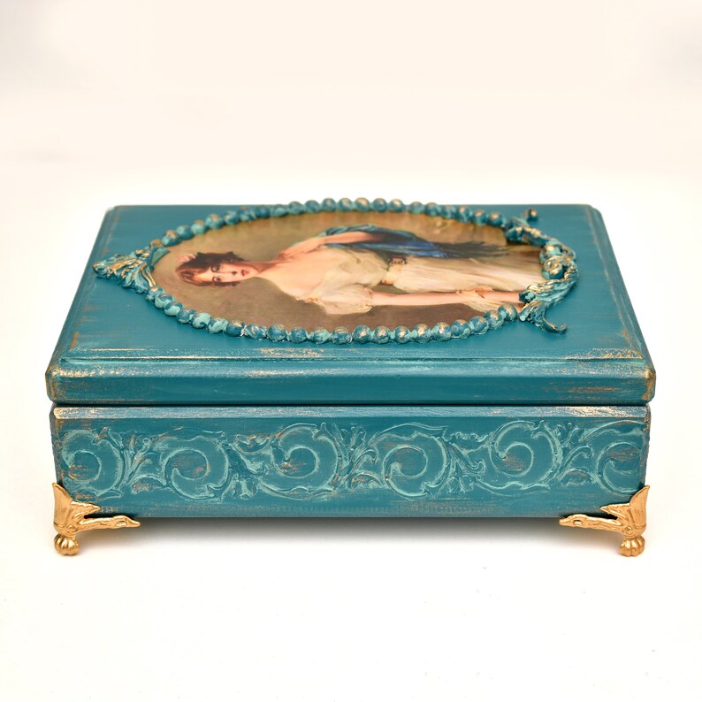 Turquoise Victorian Jewelry Box Keepsake Box With Lid Shabby - Etsy