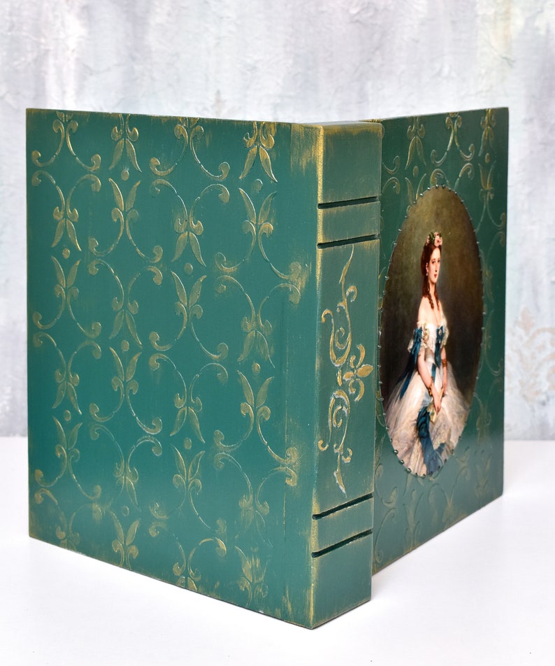Wooden Book Box, Green Decorated Box, Vintage Style Decoupage Box ...