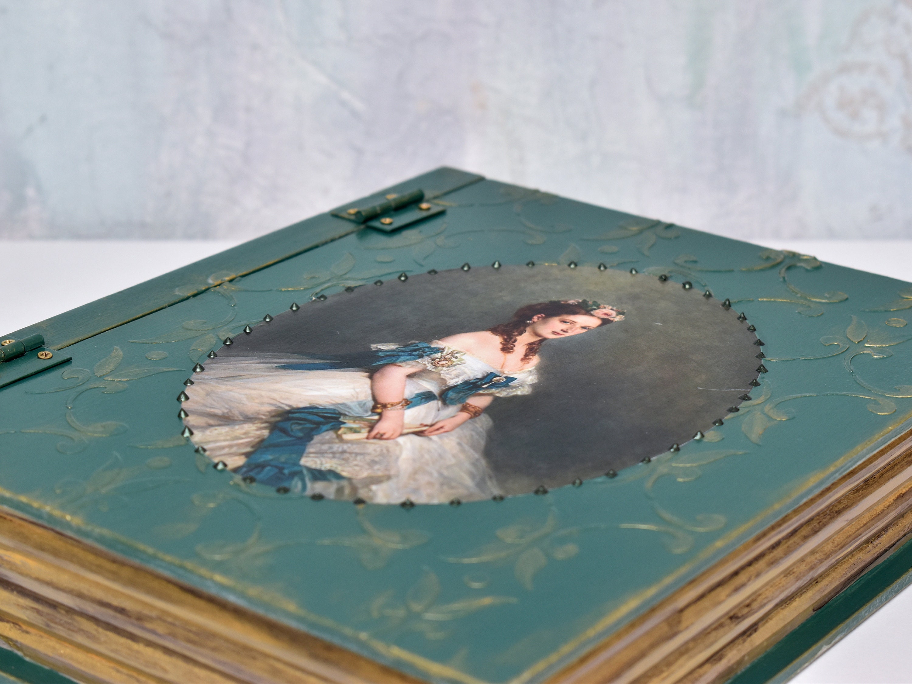 Wooden Book Box, Green Decorated Box, Vintage Style Decoupage Box ...
