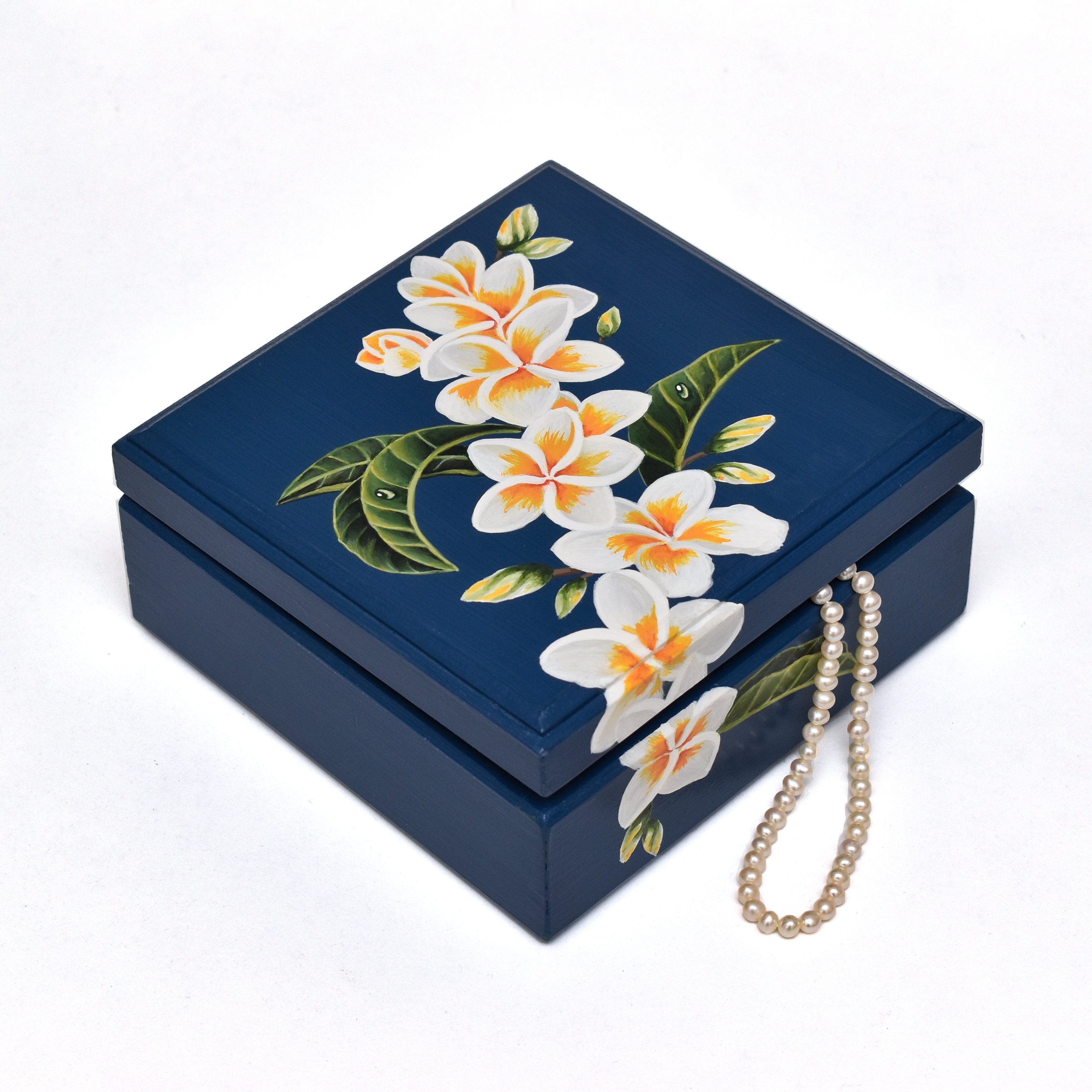 Handpainted Wooden Box Floral, Custom Name Plumeria Keepsake Box ...