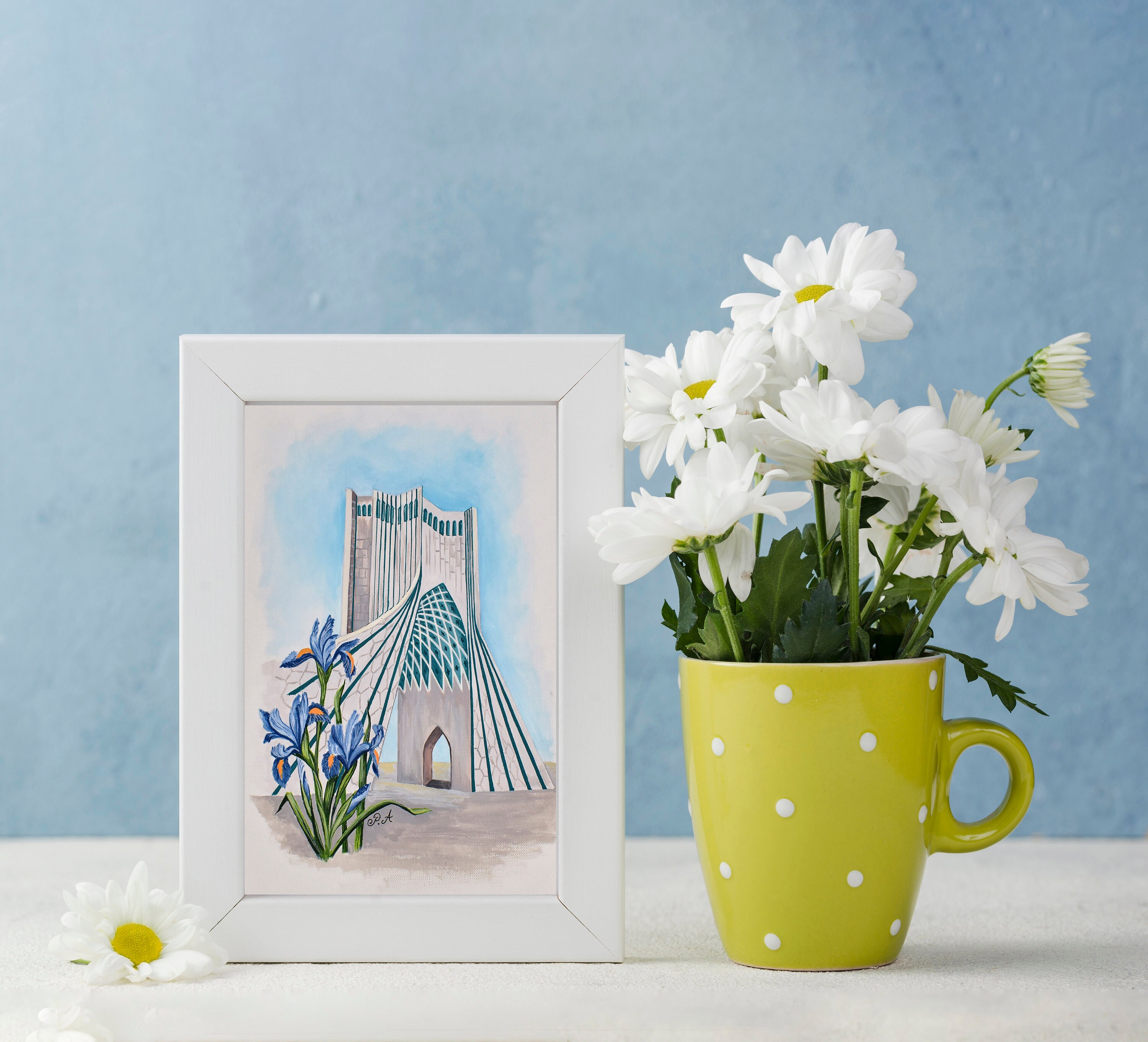 Azadi Tower With Irises Printable, Persian Architecture Wall Decor ...