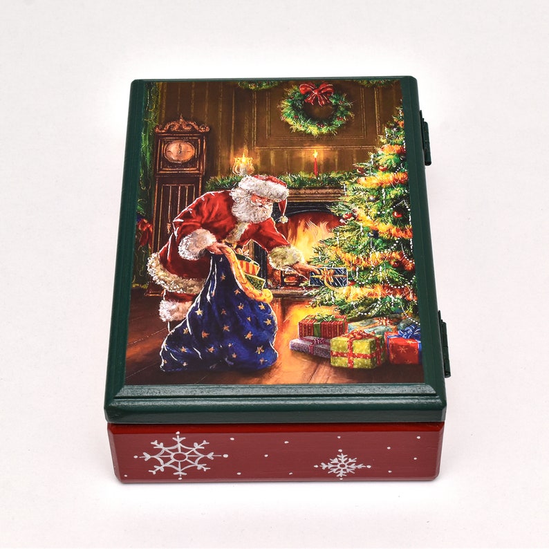 Santa Claus Box, Christmas Memory Box, Red Wooden Case With Lid, Gift ...