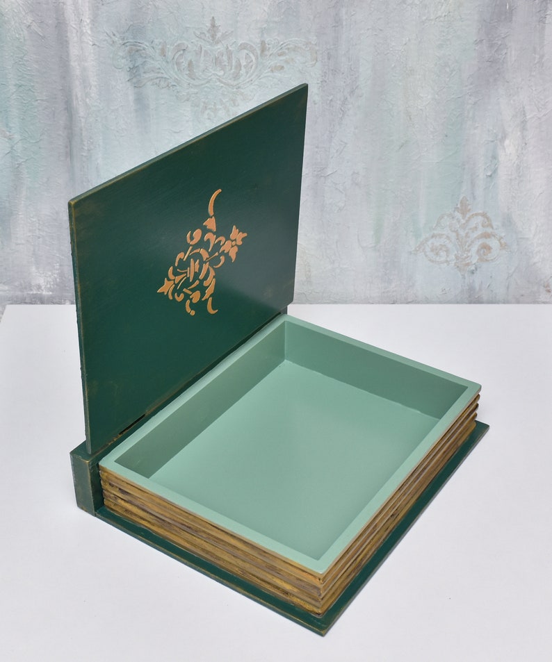 Wooden Book Box, Green Decorated Box, Vintage Style Decoupage Box ...