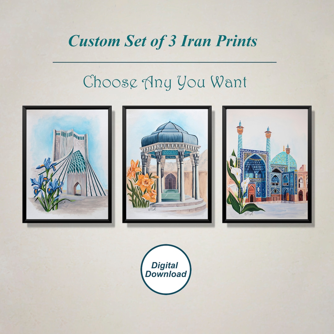 Custom Set of 3 Iran Printable, Acrylic Paintings Photo, Persian ...