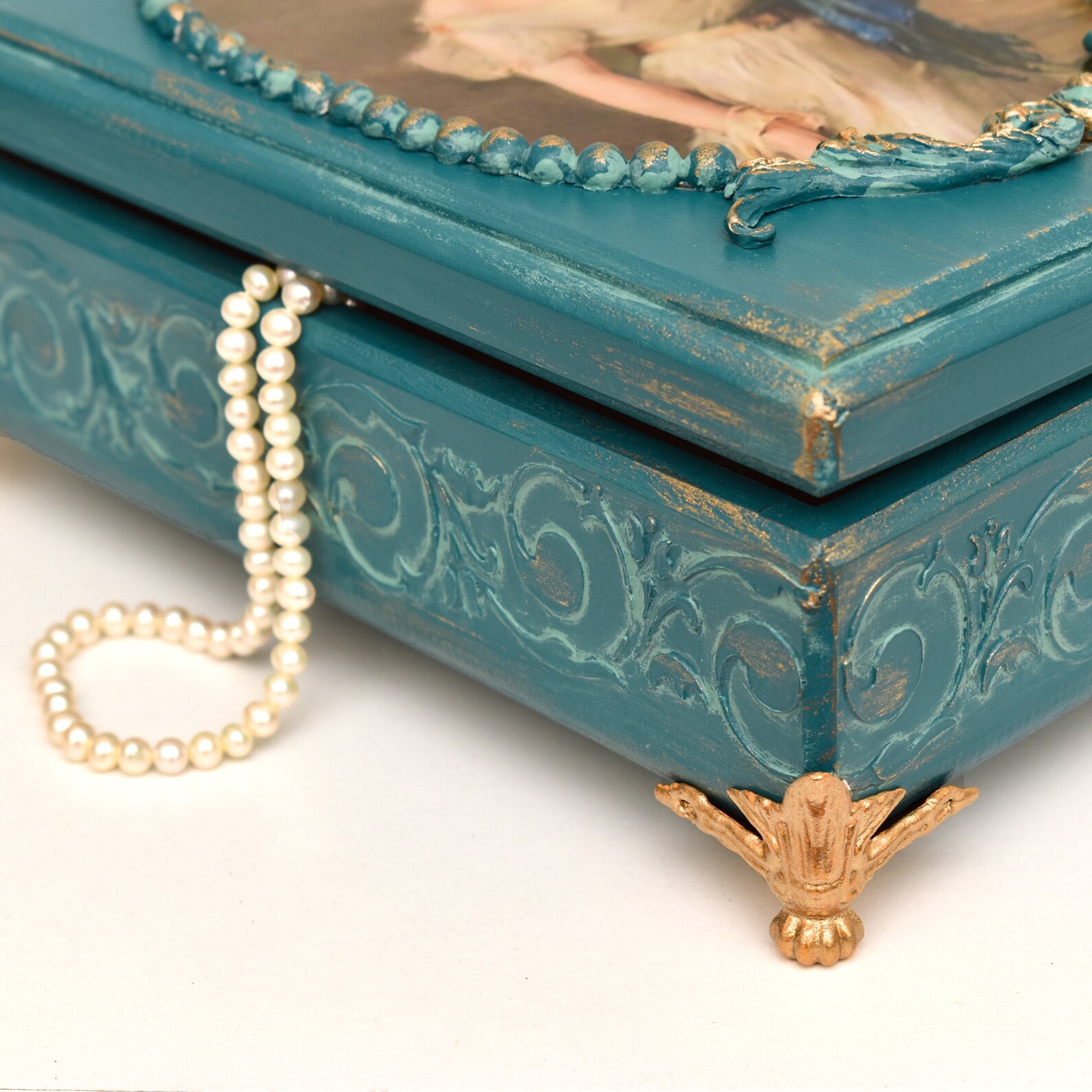 Turquoise Victorian Jewelry Box Keepsake Box With Lid Shabby - Etsy