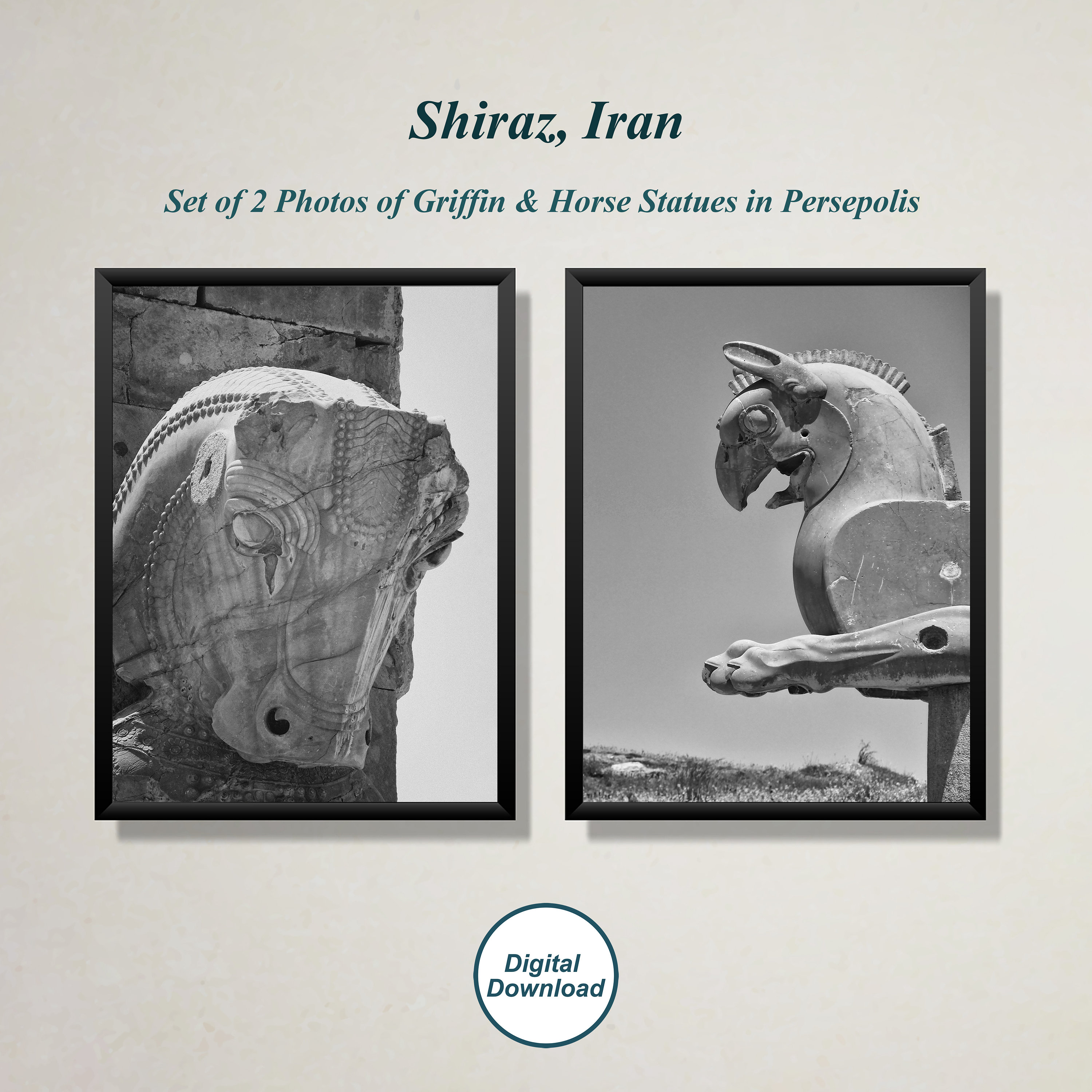 Set of 2 Griffin & Horse Photos, Persepolis Photo, Shiraz Poster, Iran ...