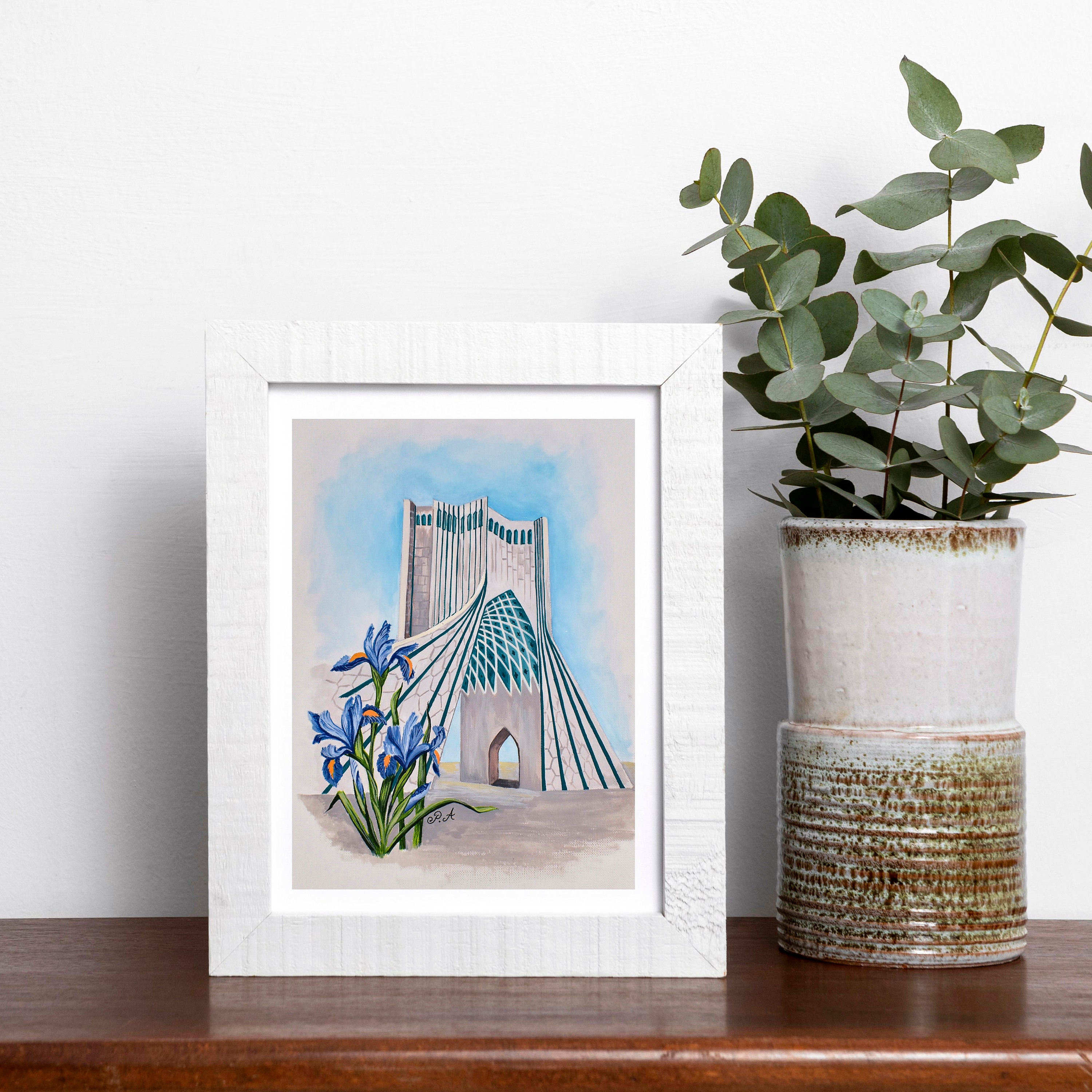 Azadi Tower With Irises Printable, Persian Architecture Wall Decor ...