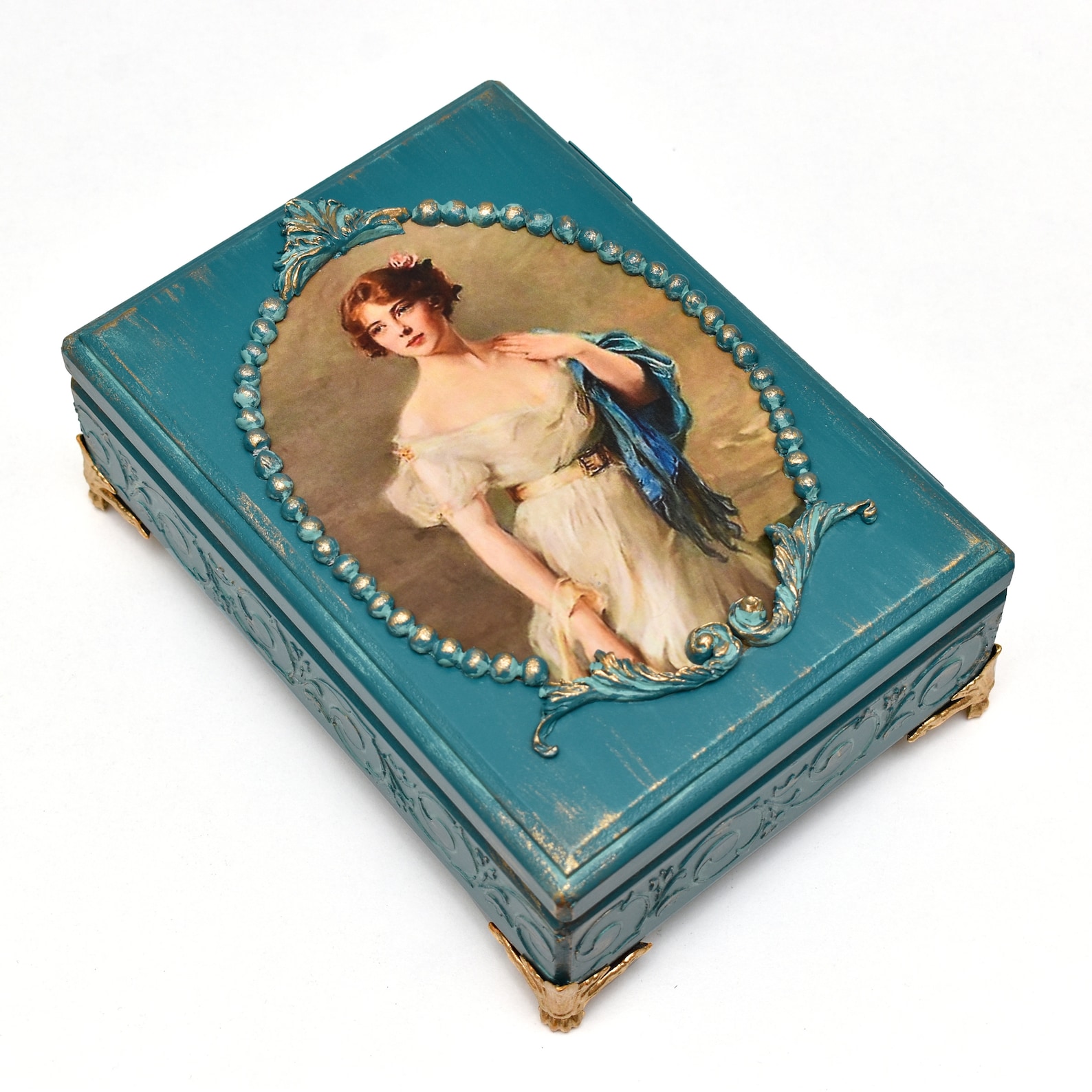 Turquoise Victorian Jewelry Box Keepsake Box With Lid Shabby - Etsy