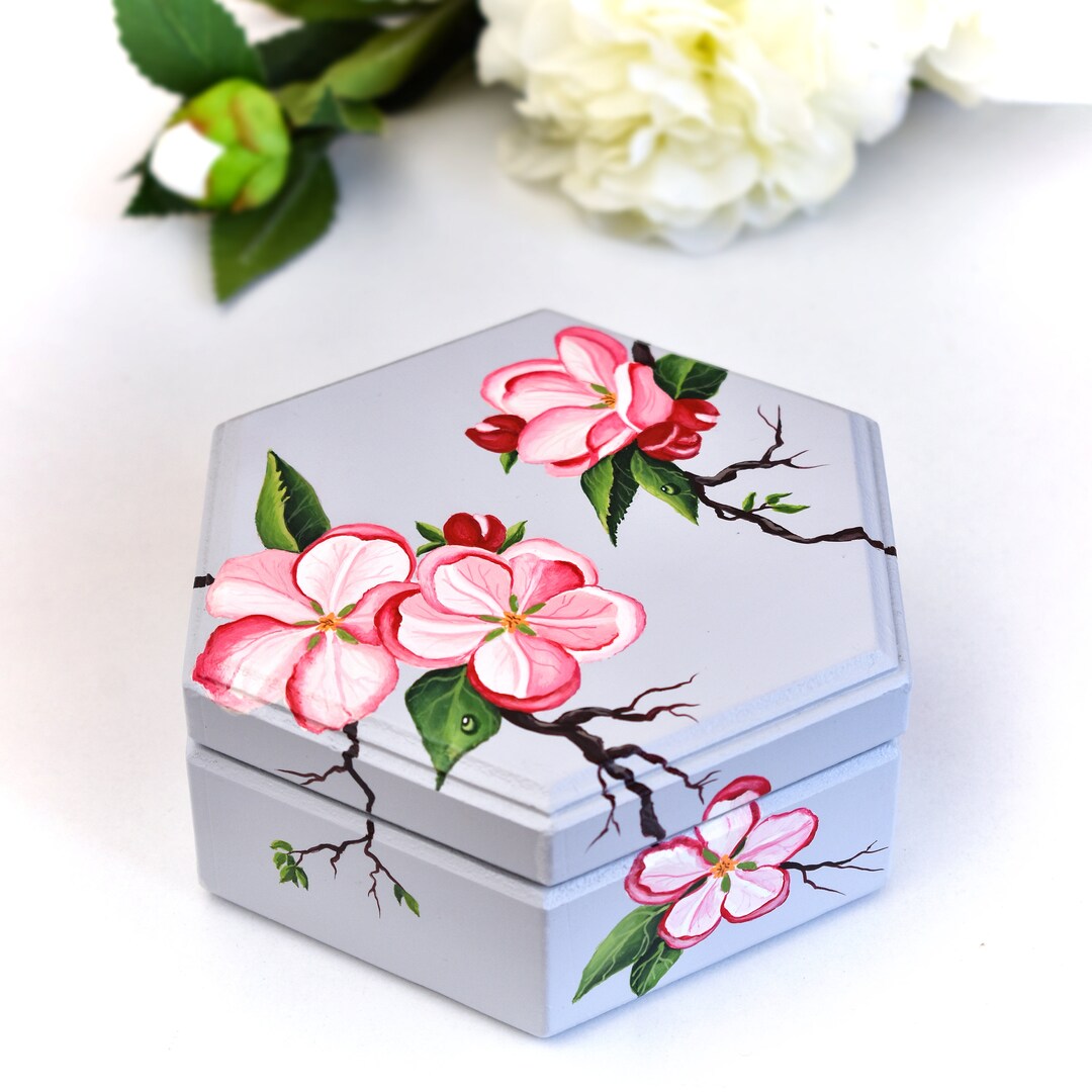 Painted Flower Wooden Box, Personalized Trinket Box, Custom Name ...