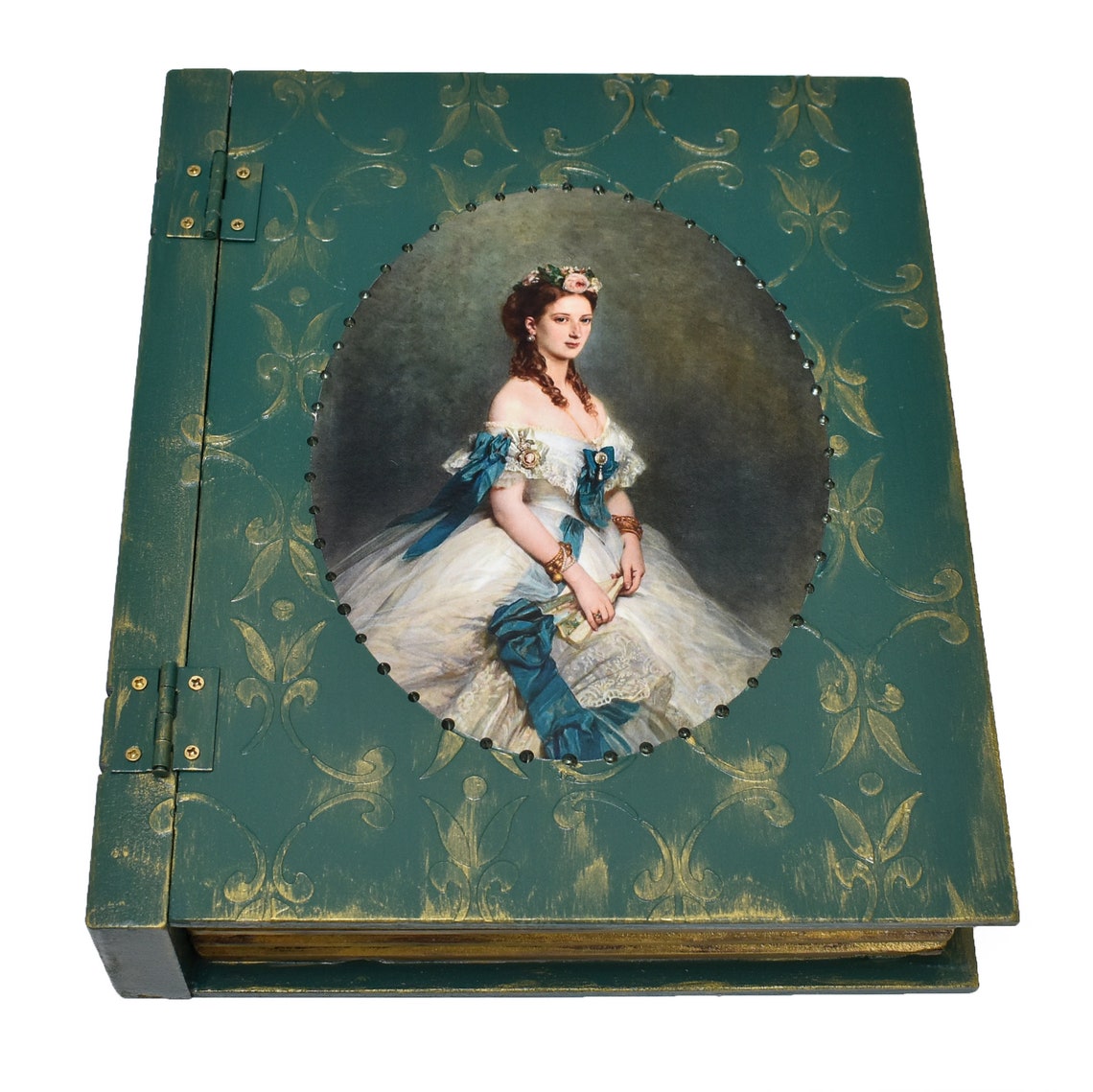 Wooden Book Box, Green Decorated Box, Vintage Style Decoupage Box ...