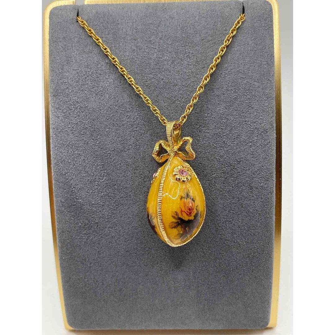 Joan Rivers "faberge" Egg Pendant Necklace Vintage Yellow Pink Crystals ...
