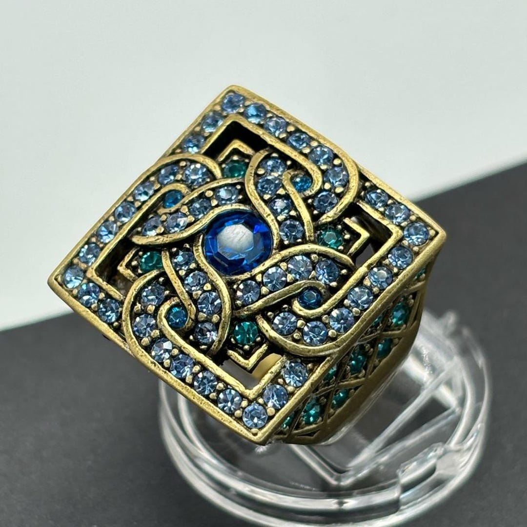LA Vintage Kathy Levine Blue Green Rhinestone Bronze Ring Size 7 - Etsy