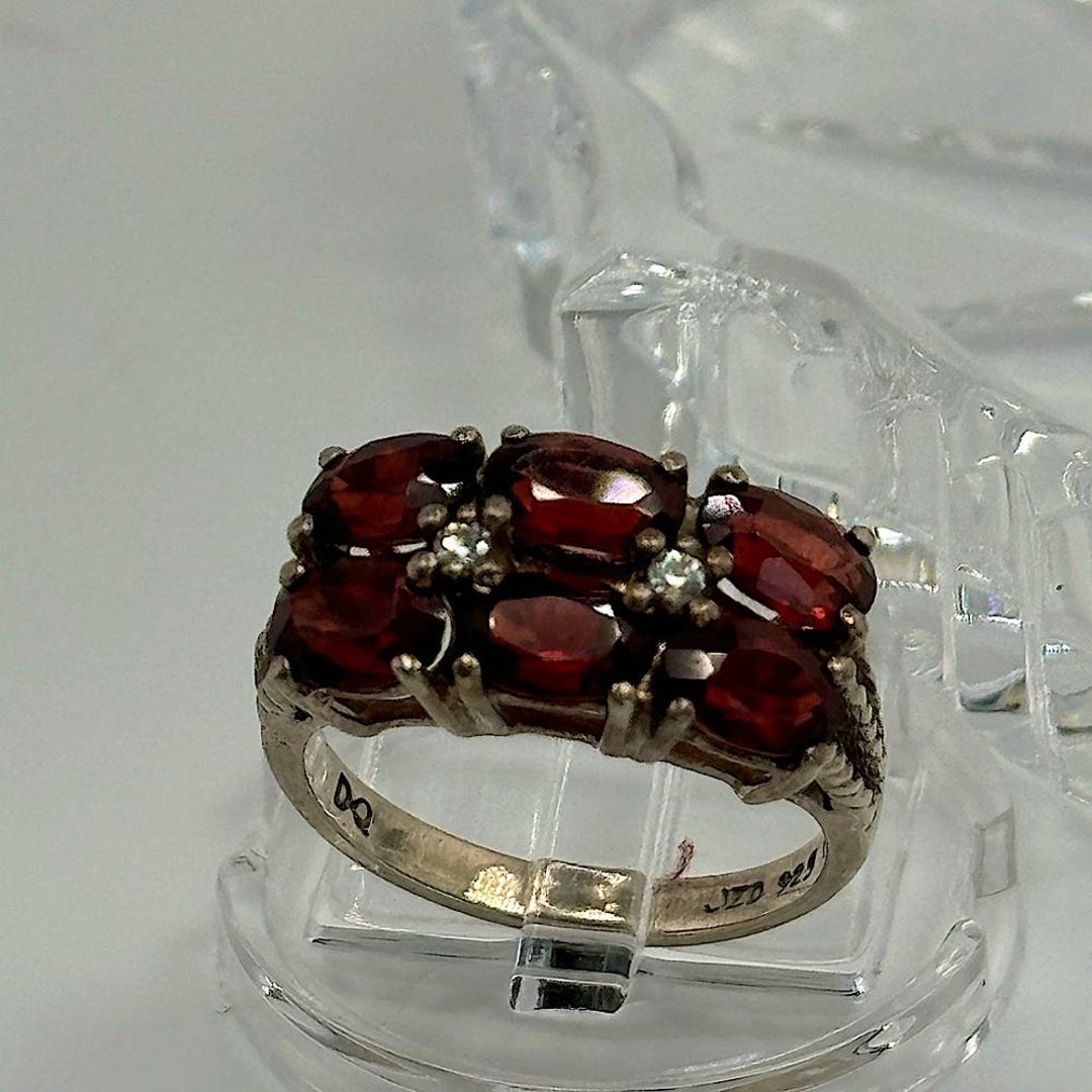 Garnet and Sterling Silver Band Ring Stamped JED 925 DQ. Size 6 ...