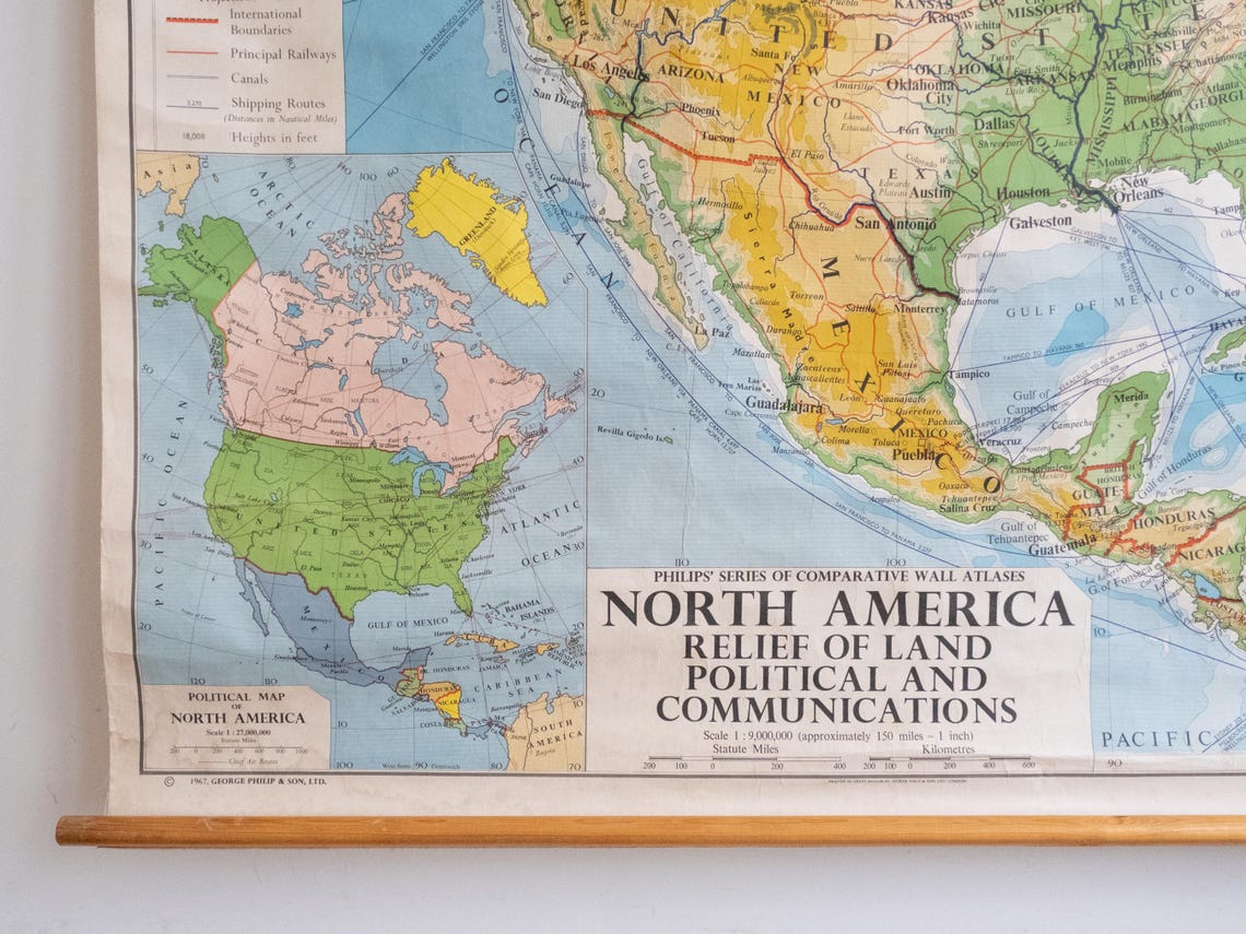 1960s Pull Down Map of North America - Etsy