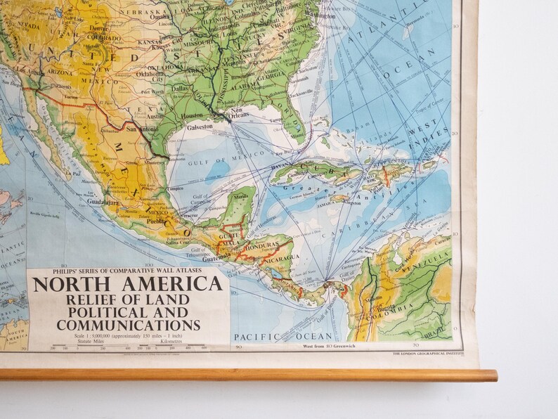 1960s Pull Down Map of North America - Etsy