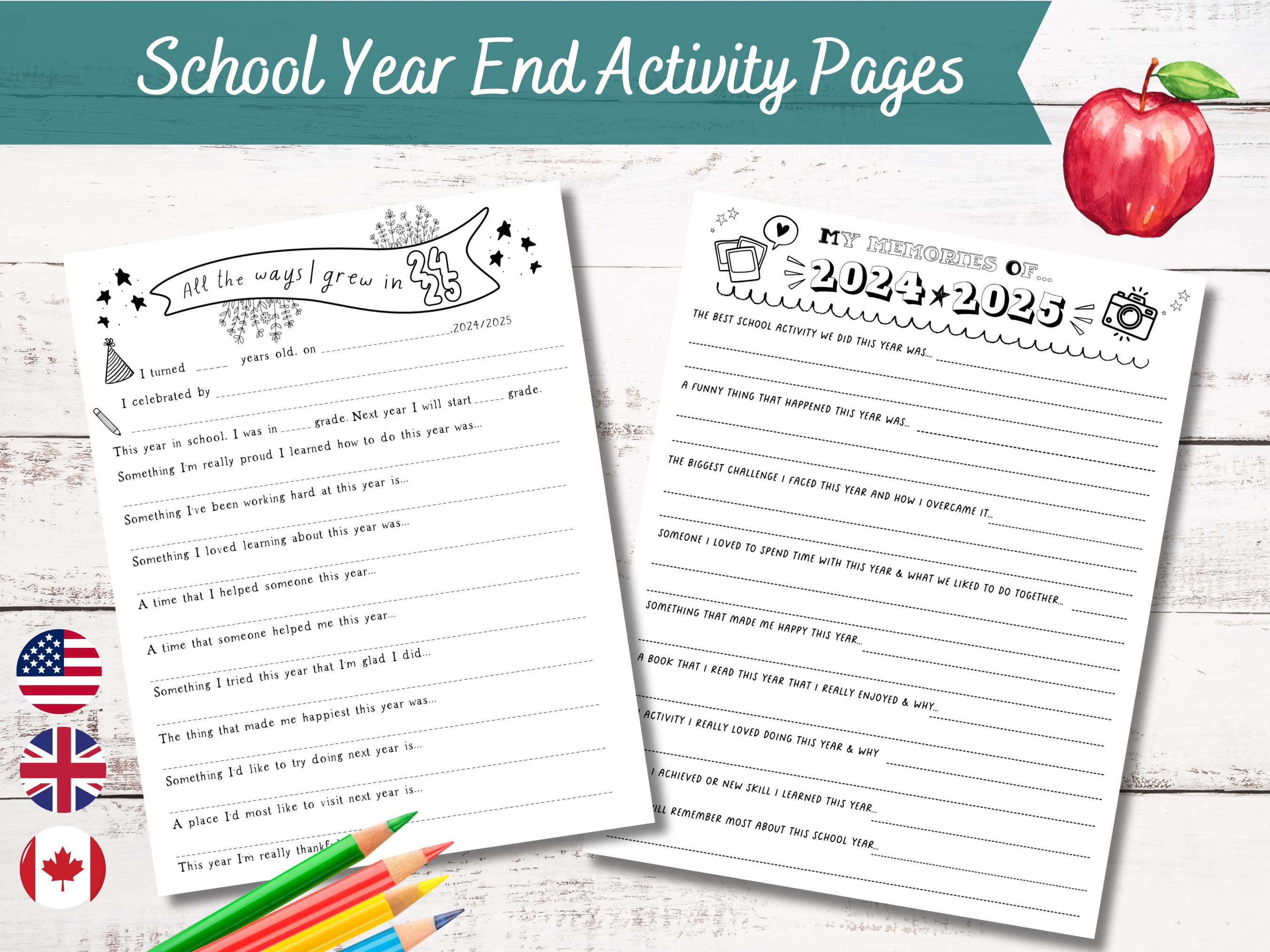 School Year End Activity Pages - School Reflection Pages - 2024-2025 ...