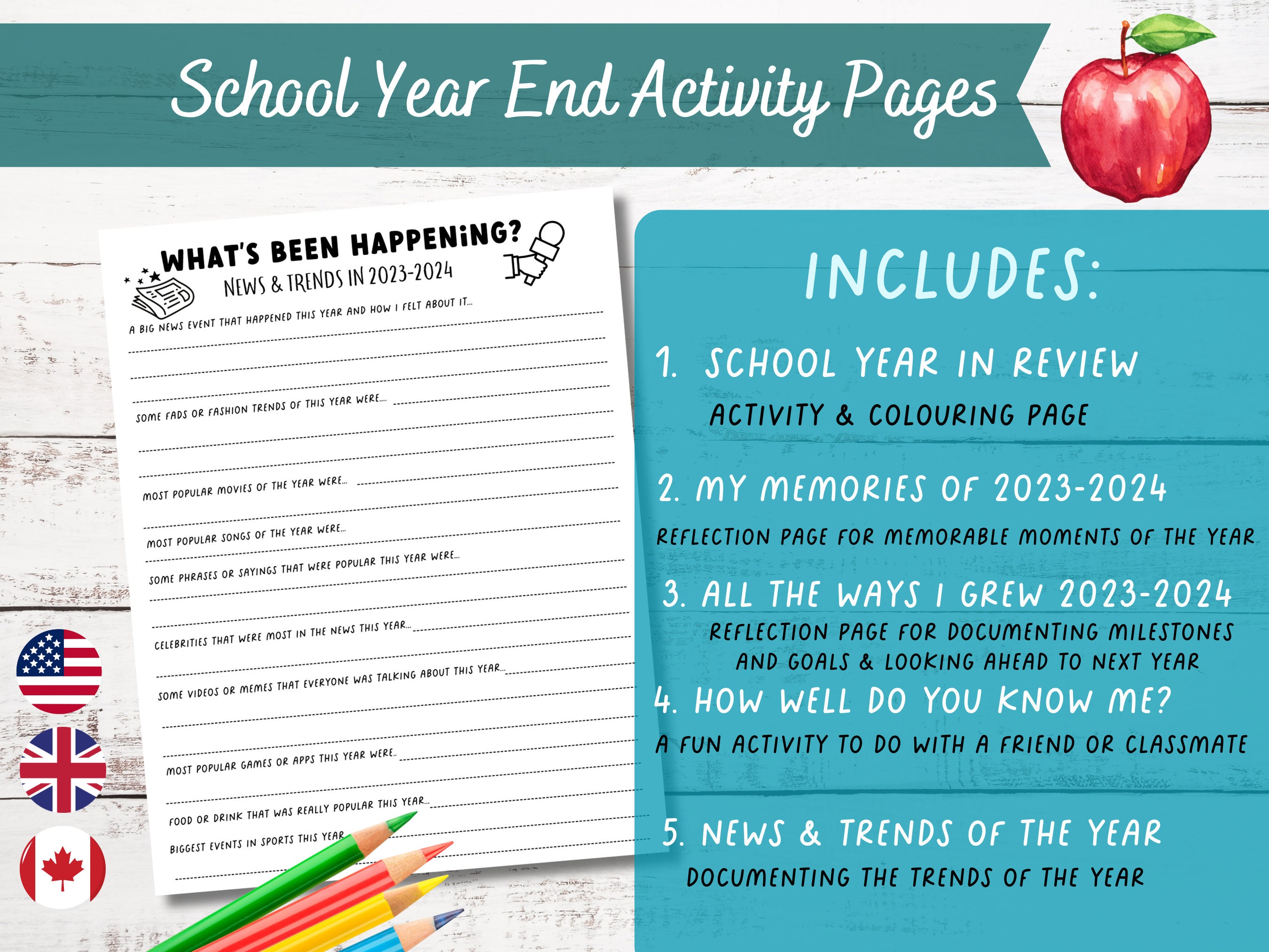 School Year End Activity Pages School Reflection Pages 2023-2024 Class ...