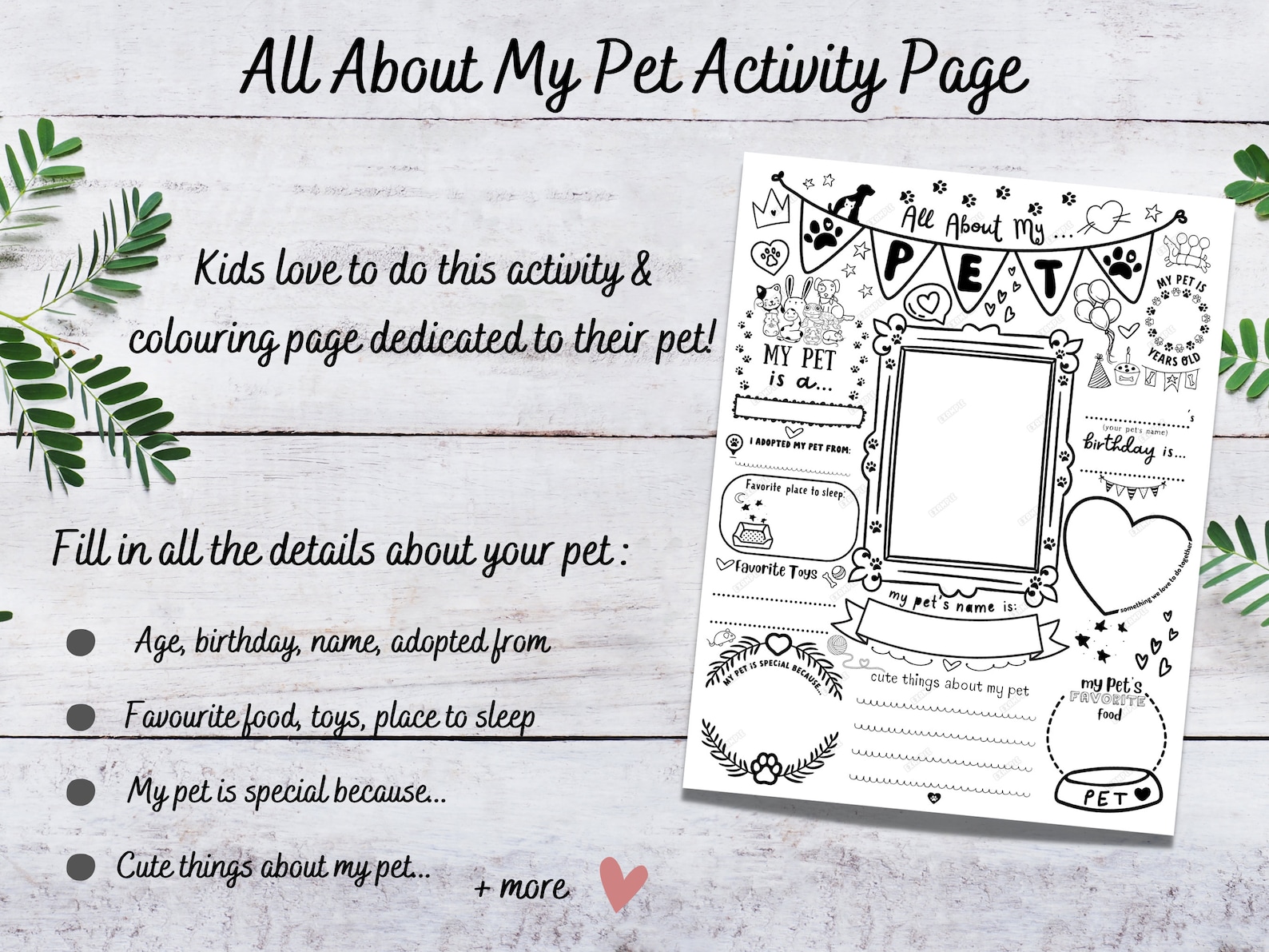 All About My Pet Printable - Pet Birthday - Pet Tribute - Cat Dog ...