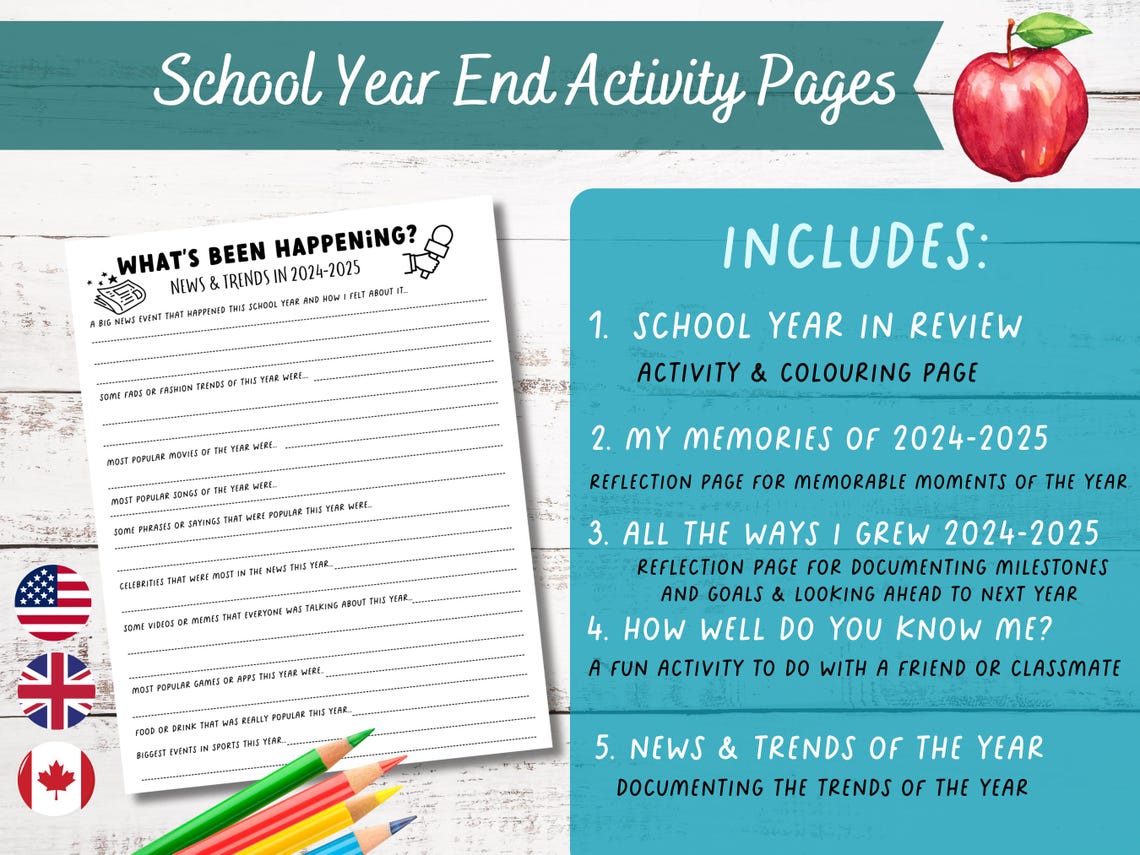 School Year End Activity Pages - School Reflection Pages - 2024-2025 ...