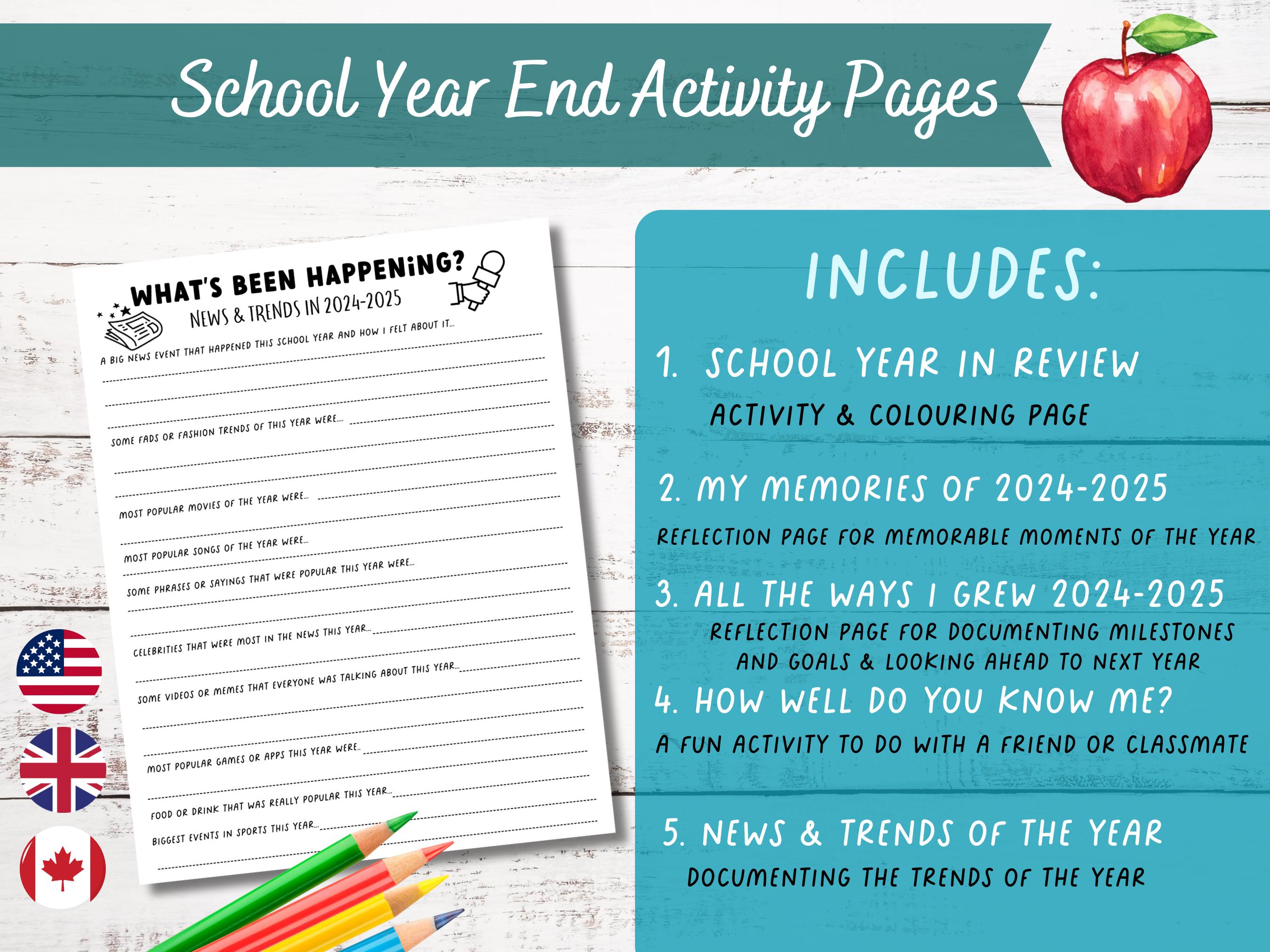 School Year End Activity Pages - School Reflection Pages - 2024-2025 ...