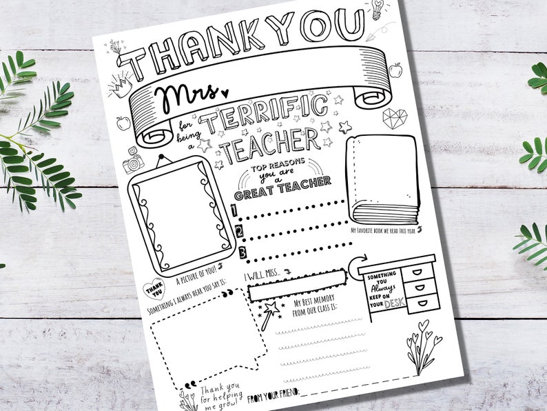 Teacher Thank You Printable Activity Coloring Sheet for Kids PDF ...