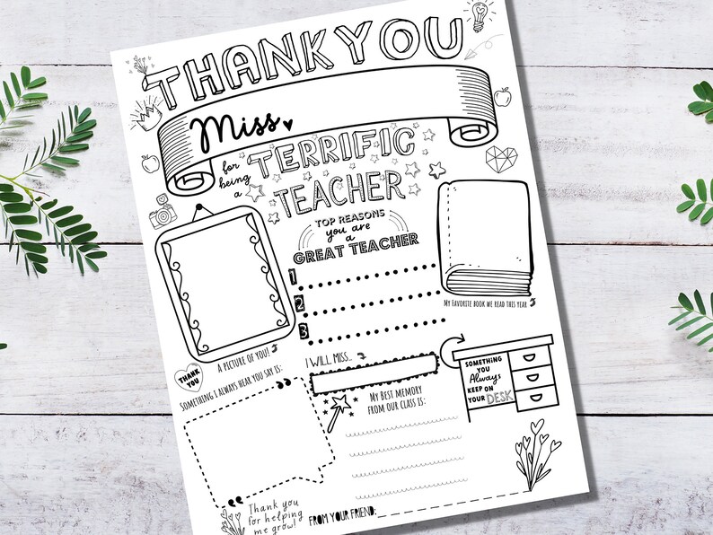 Teacher Thank You Printable Activity Coloring Sheet for Kids PDF ...