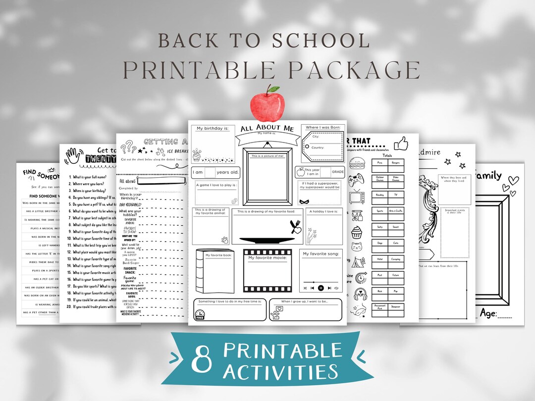 Back to School Activities Package All About Me Teacher Printable ...