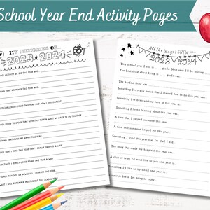 School Year End Activity Pages School Reflection Pages 2023-2024 Class ...
