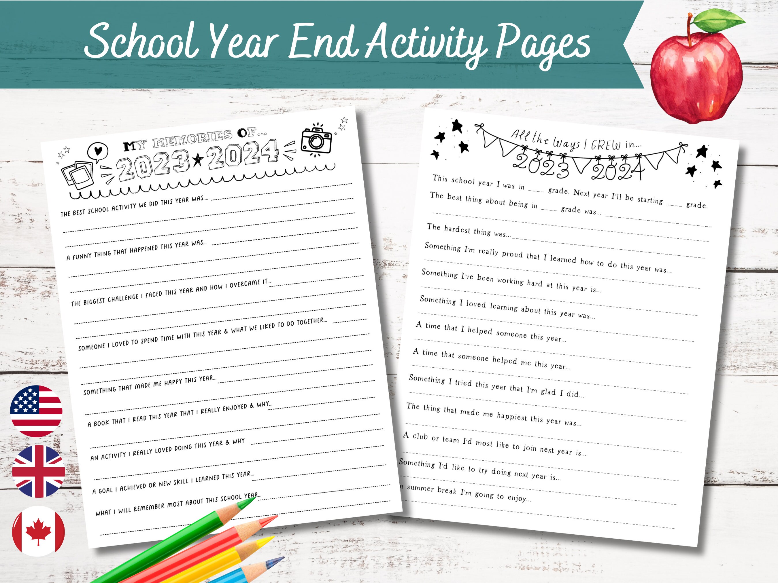 School Year End Activity Pages School Reflection Pages 2023-2024 Class ...