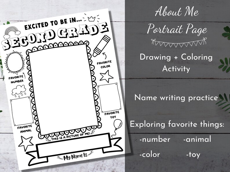 SECOND GRADE Activity Sheets - All About Me Portrait Page + Making ...