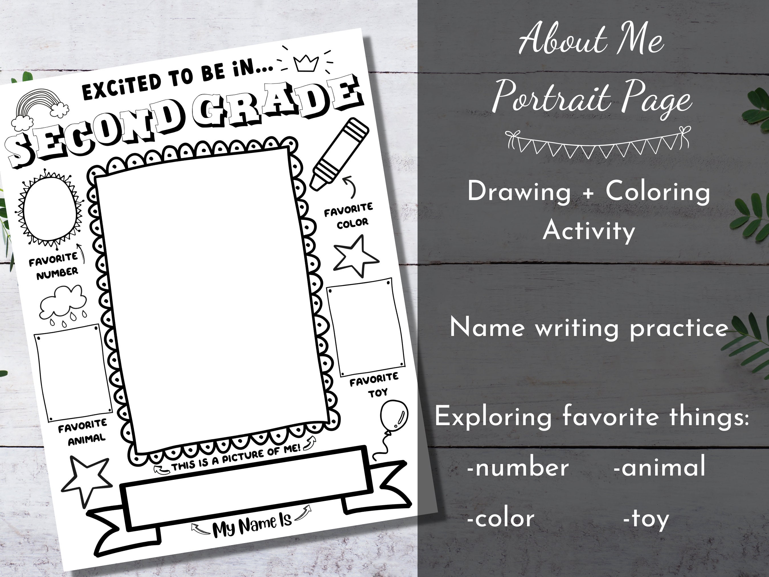 SECOND GRADE Activity Sheets - All About Me Portrait Page + Making ...
