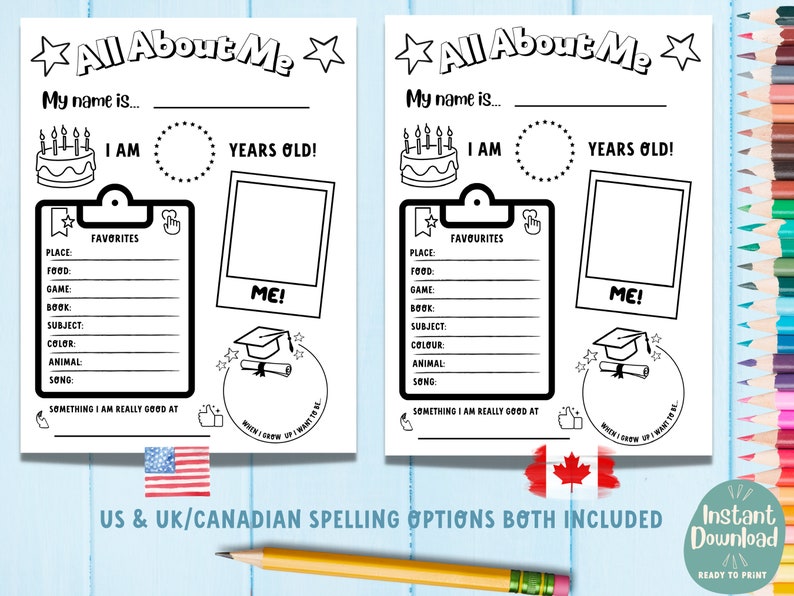 All About Me Printable Back to School Activity Page About Me - Etsy ...