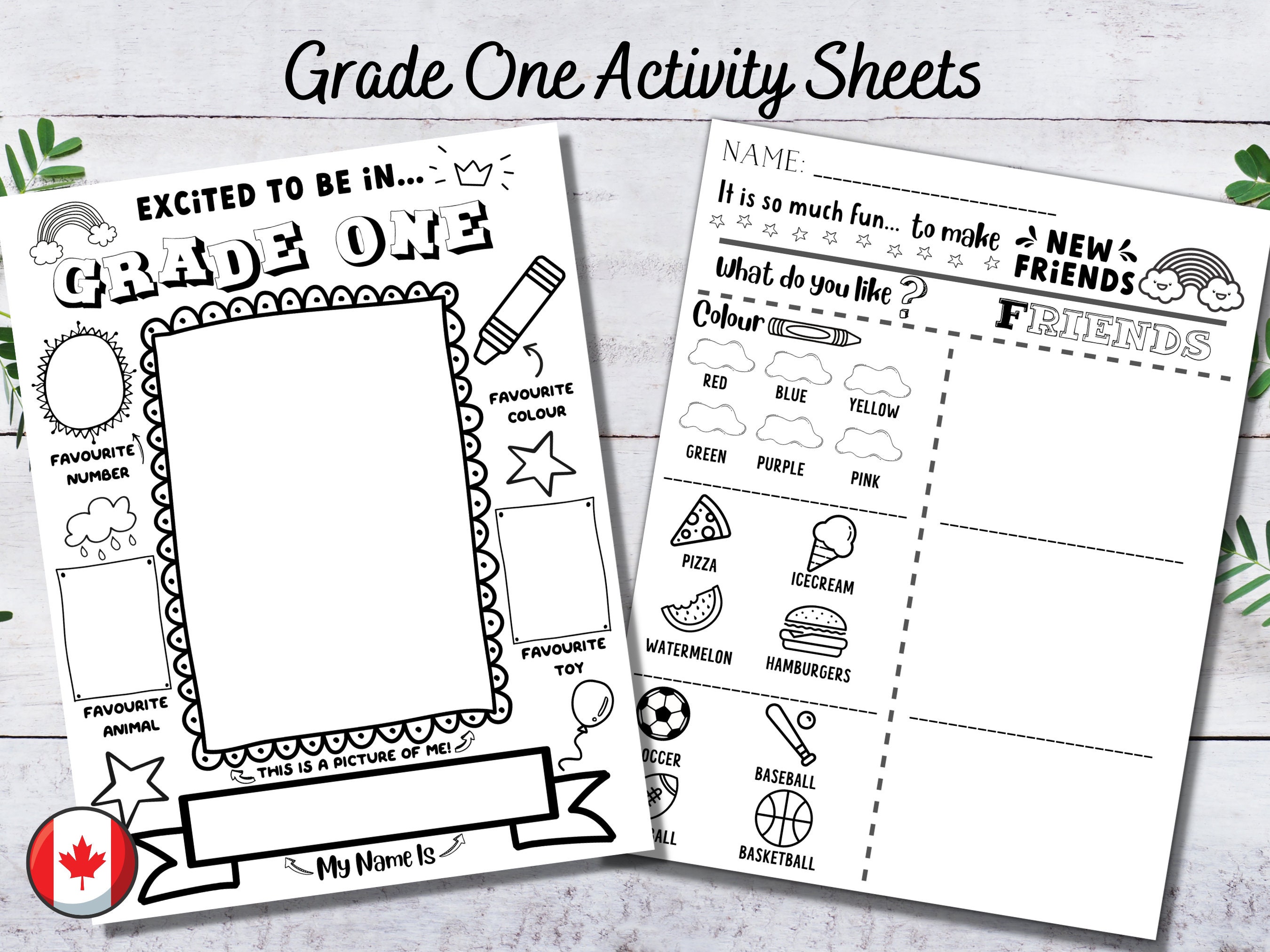 GRADE ONE Activity Sheets - 2 Pages - All About Me Portrait Page ...