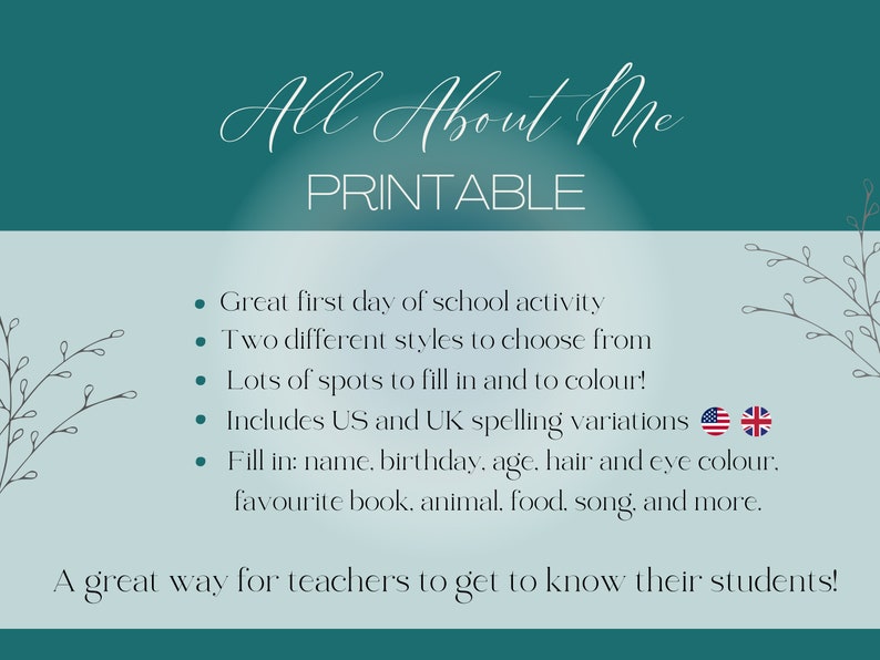 All About Me Activity Sheet: Back to School Printable (PDF Download) - Etsy