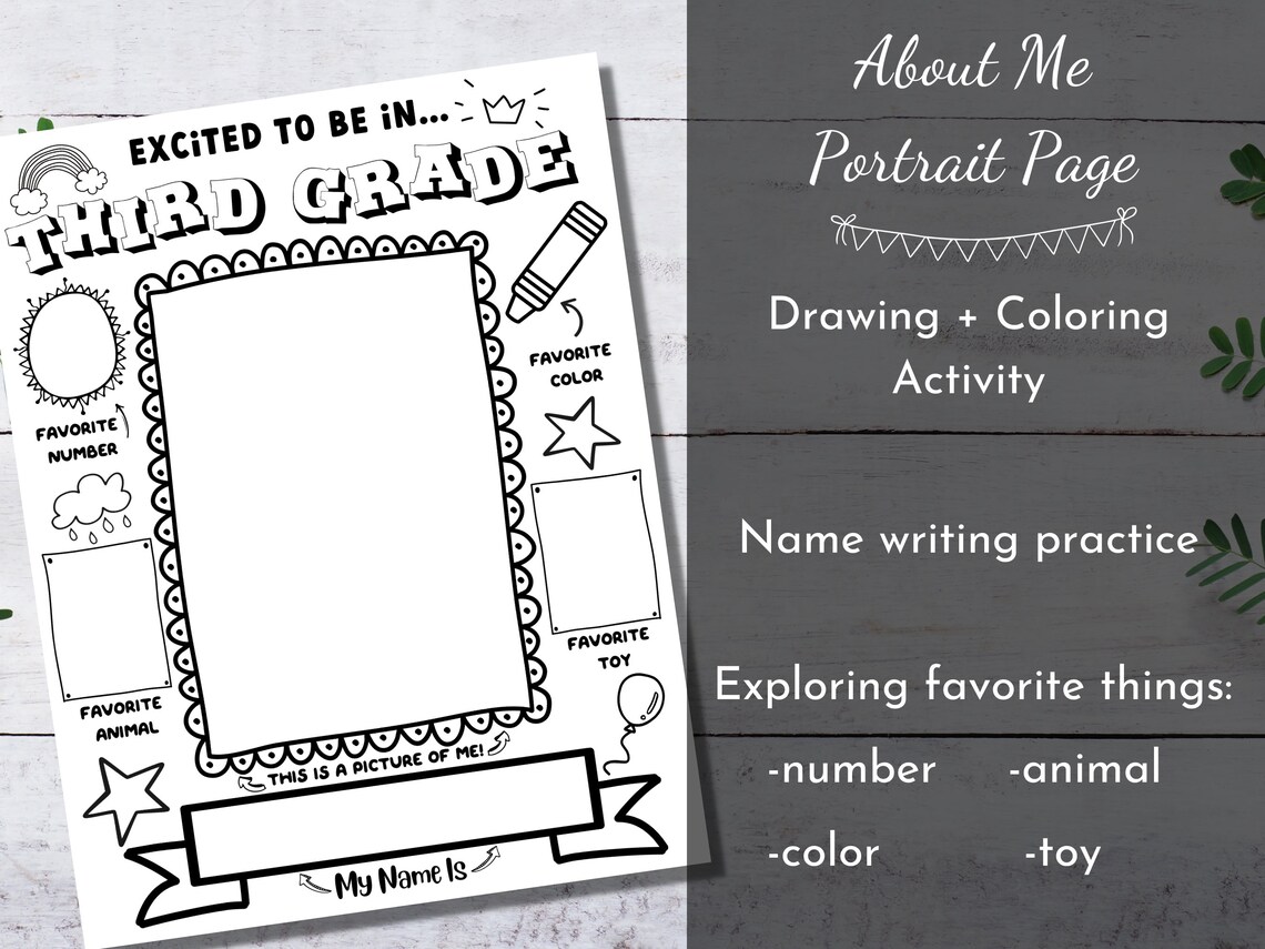 THIRD GRADE Activity Sheets - All About Me Portrait Page + Making ...