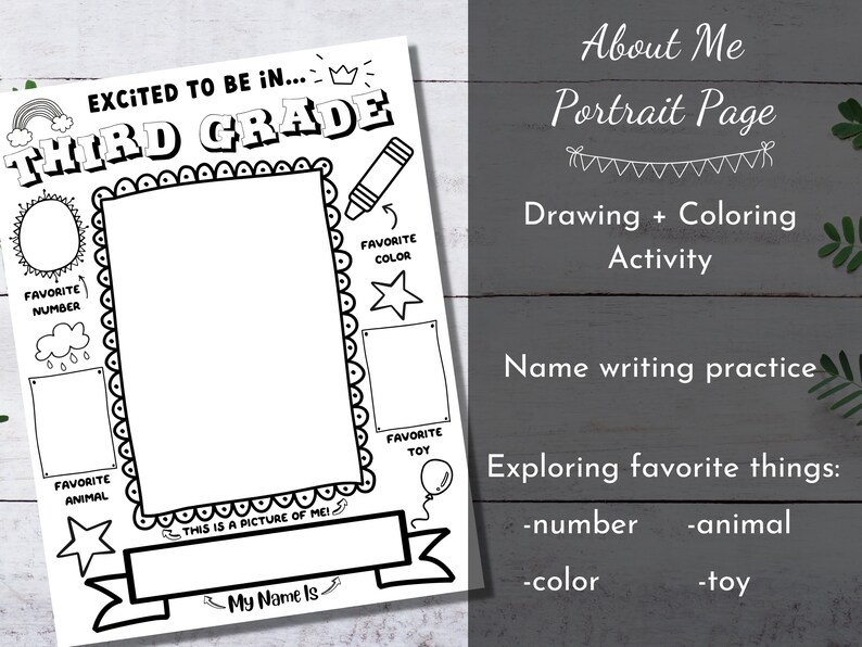 THIRD GRADE Activity Sheets - All About Me Portrait Page + Making ...