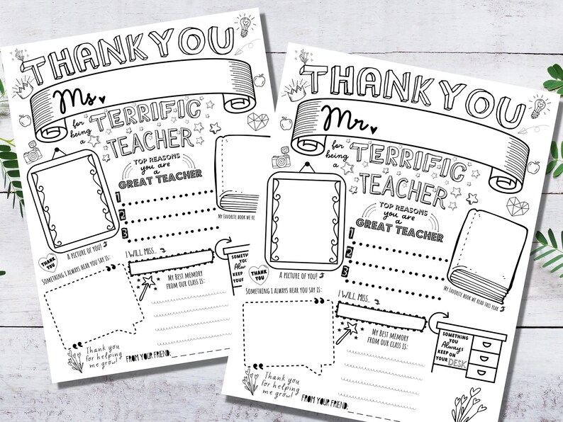 Teacher Thank You Printable Activity Coloring Sheet for Kids PDF ...