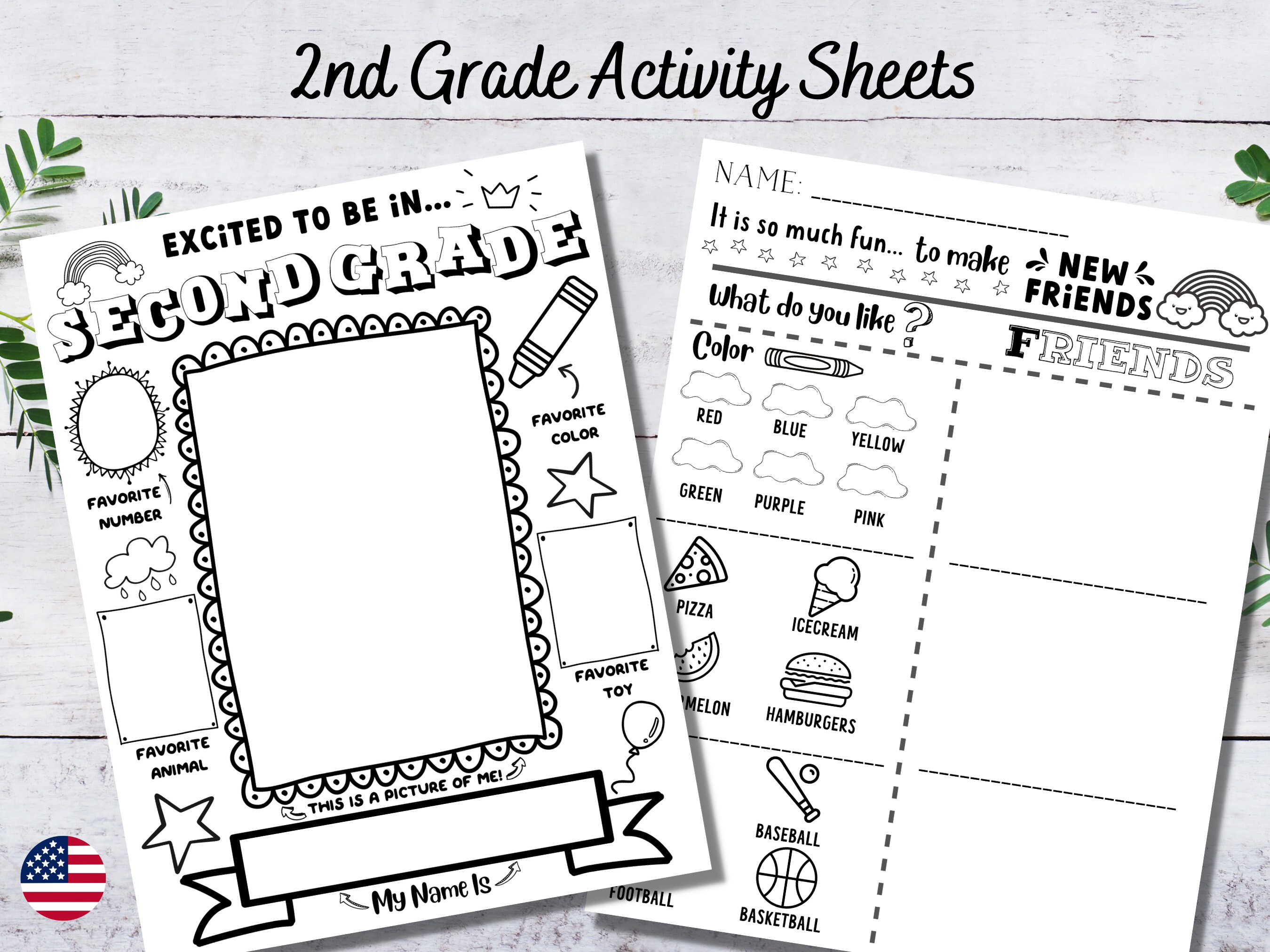 SECOND GRADE Activity Sheets - All About Me Portrait Page + Making ...